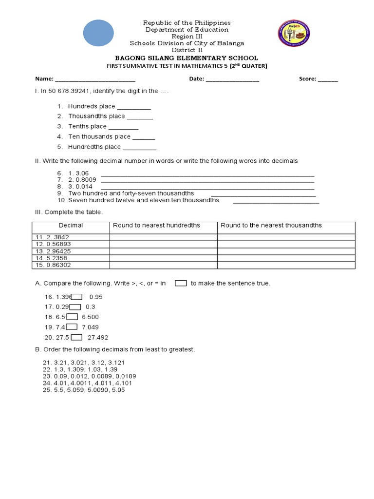 2nd Quarter 1st St Math 5 6 Esp Eng Ap 5 6 Download Free Pdf Manila Arithmetic