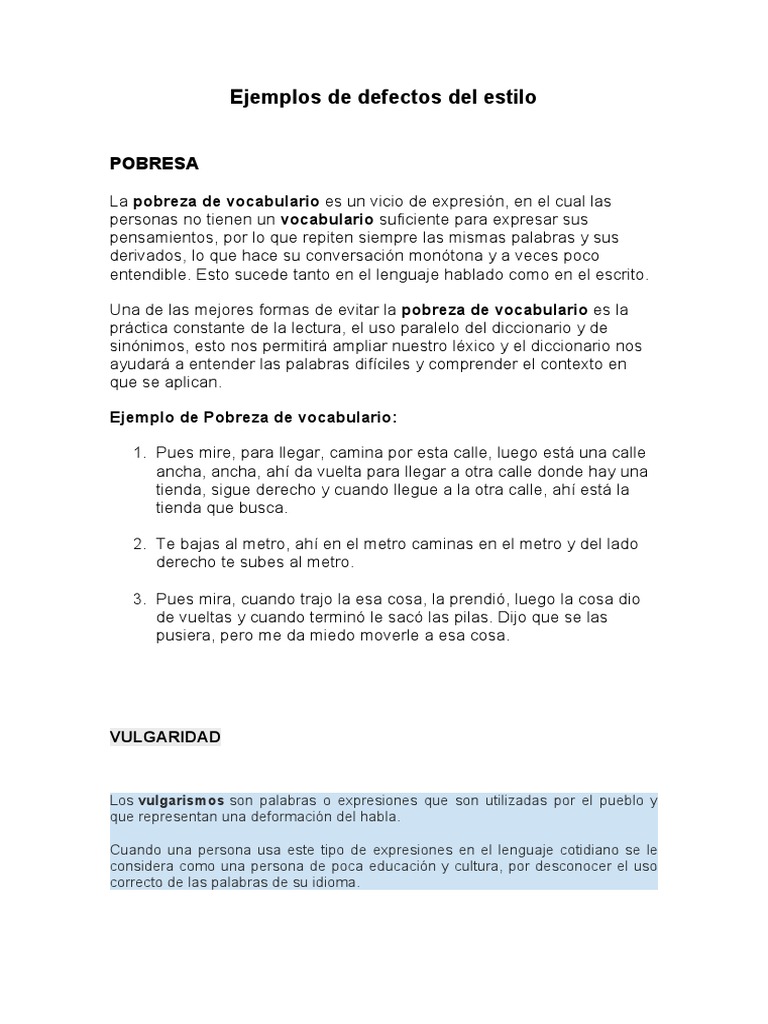 Defectos del Estilo en el Lenguaje | PDF | Léxico | Blasfemia