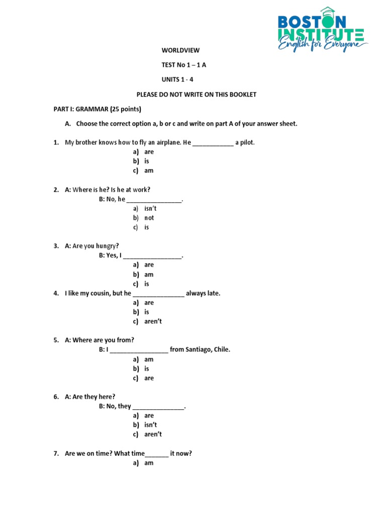 Test Worldview Review 1-4 Level 1A | PDF | Grammar | Linguistics