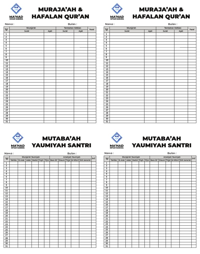 Mutaba'ah Yaumiyah Santri Terbaru | PDF