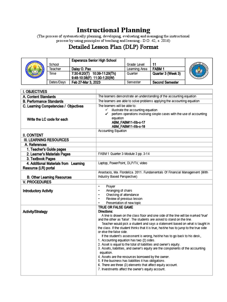 DLP Fundamentals of Accounting 1 - Q3 - W3 | PDF | Equity (Finance) | Expense