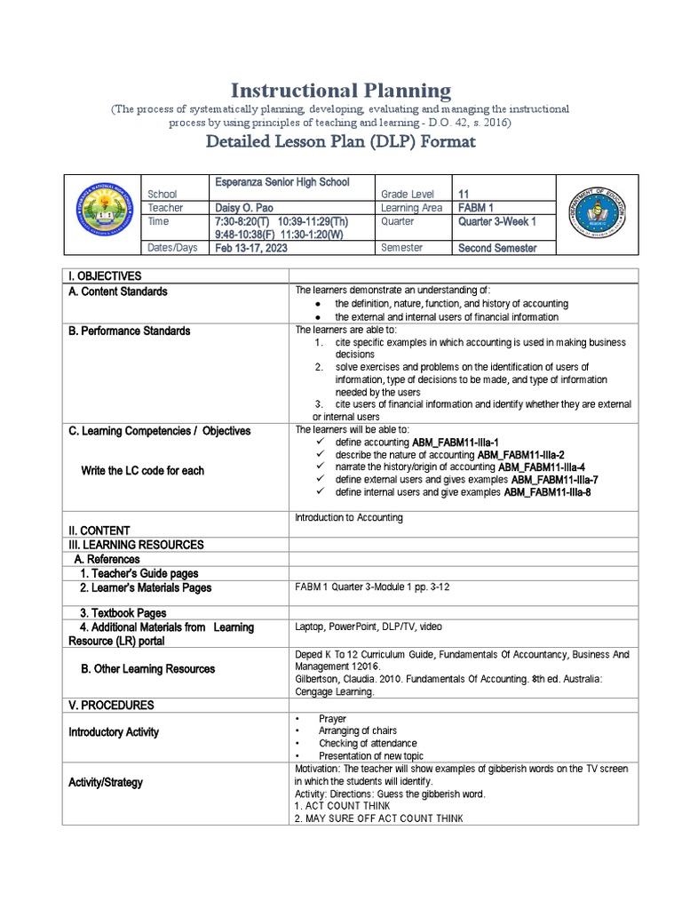 DLP Fundamentals of Accounting 1 - Q3 - W1 | PDF | Accounting | Business