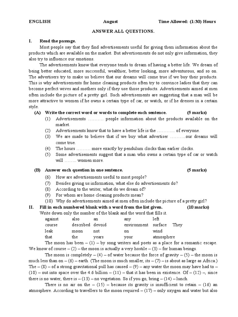 ENGLISH August | PDF | Moon | Water