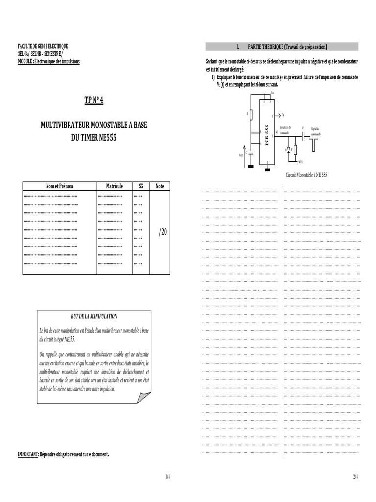 TP4 Monostable Ã NE555 | PDF