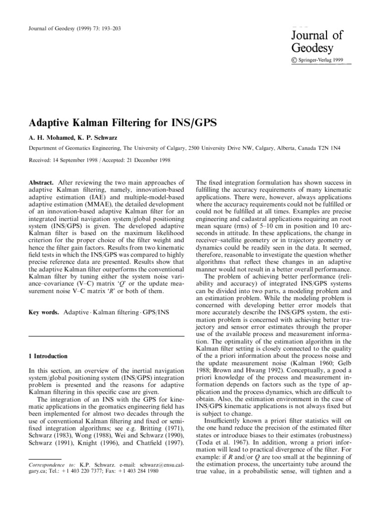 Adaptive Kalman Filtering For INS and GPS | PDF | Kalman Filter | Inertial Navigation System