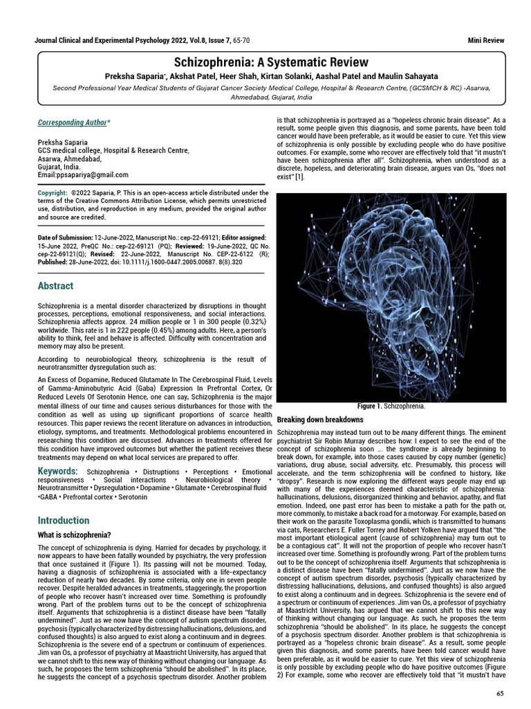 Schizophrenia A Systematic Review | Download Free PDF | Schizophrenia | Antipsychotic