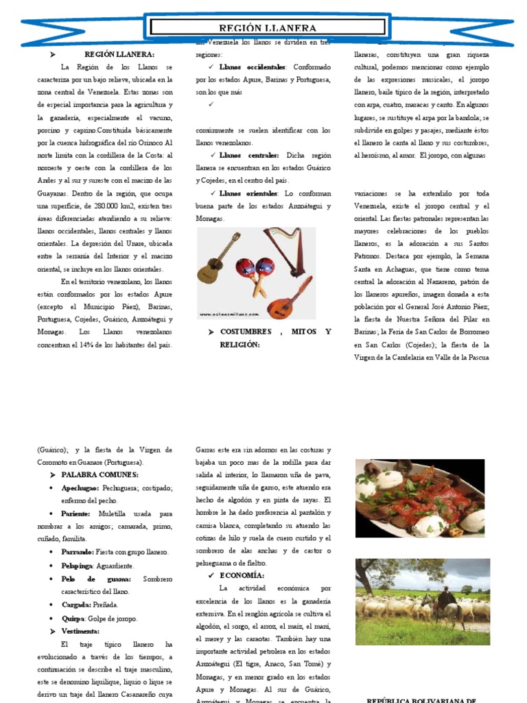 Triptico DE LA REGION LLANERA | PDF | Venezuela