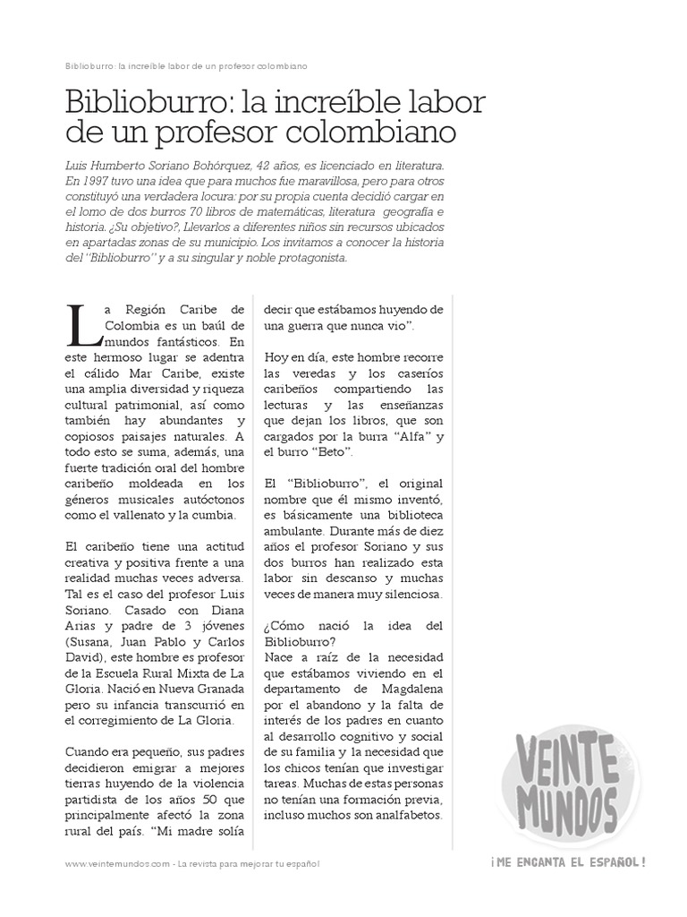 Biblioburro Veinte Mundos | PDF