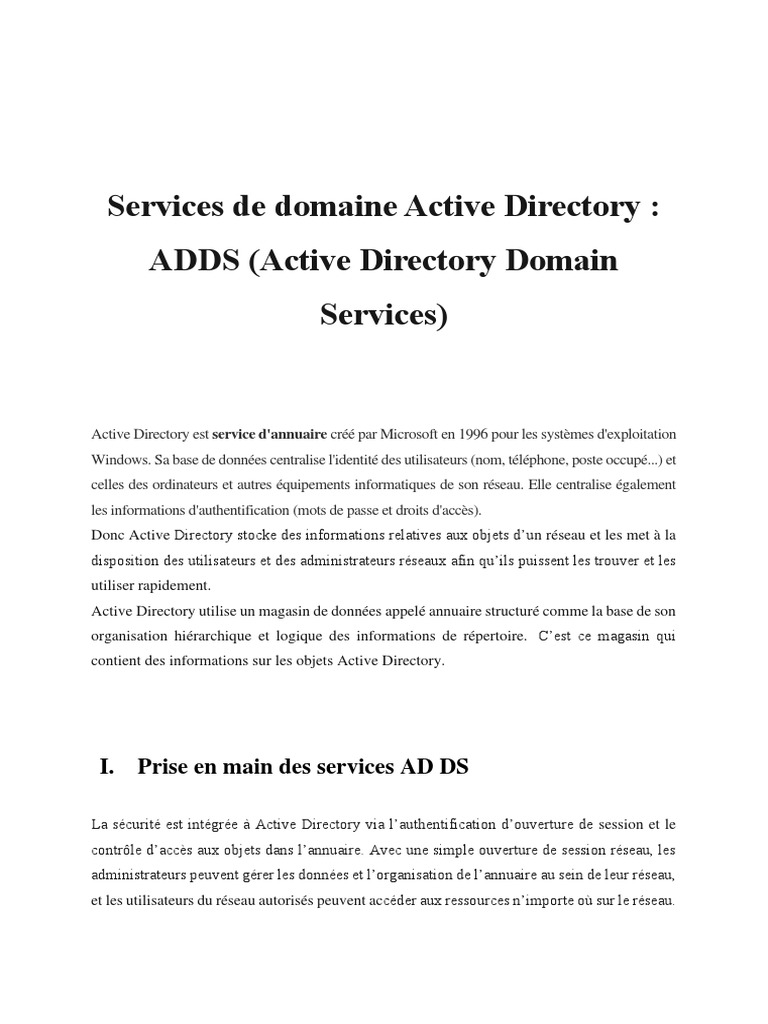 Services de Domaine Active Directory | PDF | Active Directory | Réseau ...