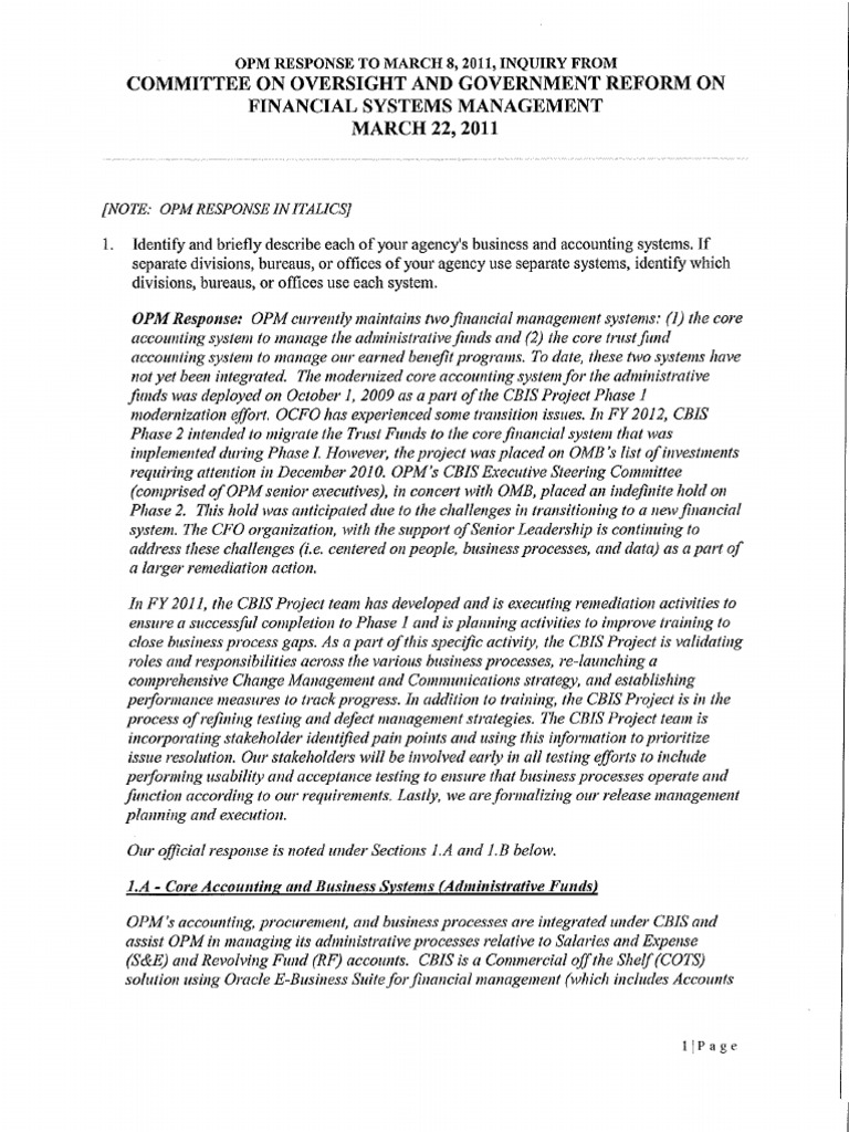 OPM Response | PDF | Chief Financial Officer | Invoice