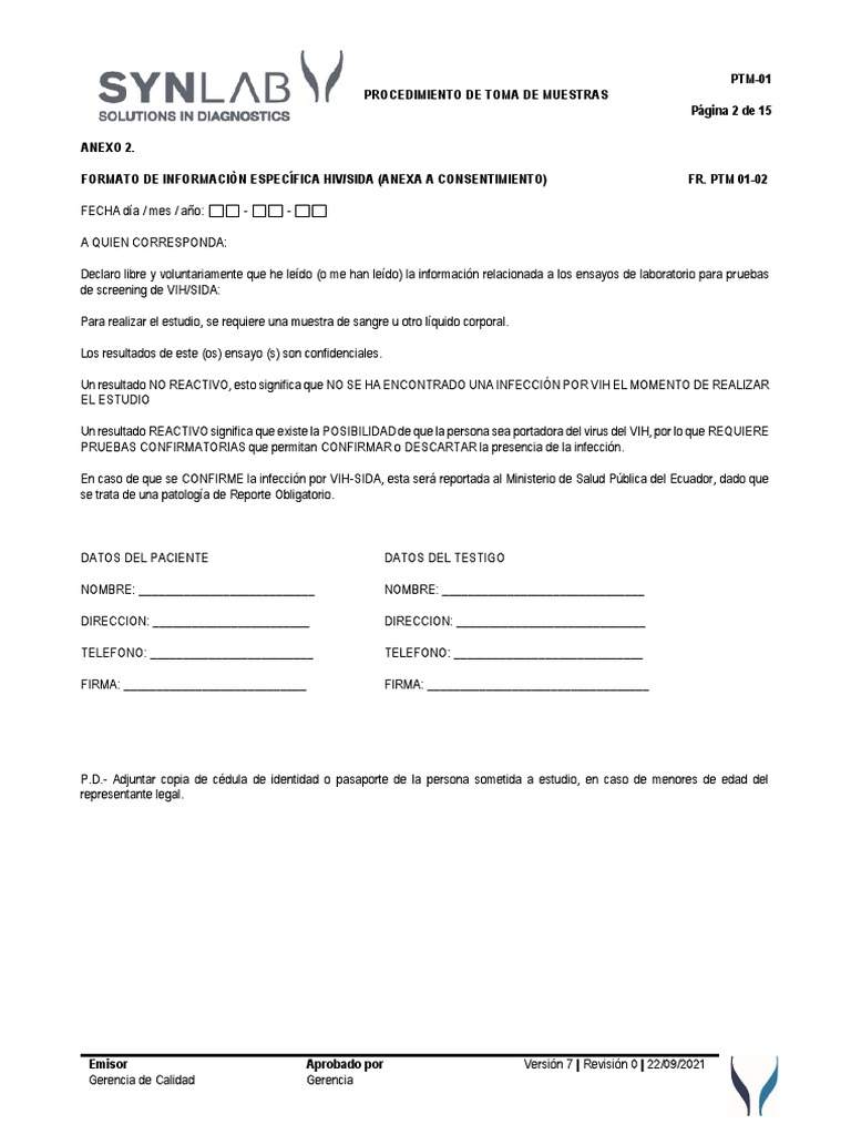 Consentimiento de Hiv de Synlab | PDF