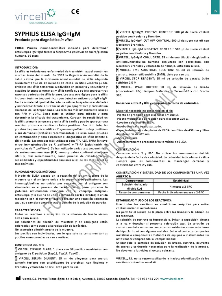SYPHILIS ELISA IgG+IgM - T1060 - ES | PDF | Elisa | Inmunología