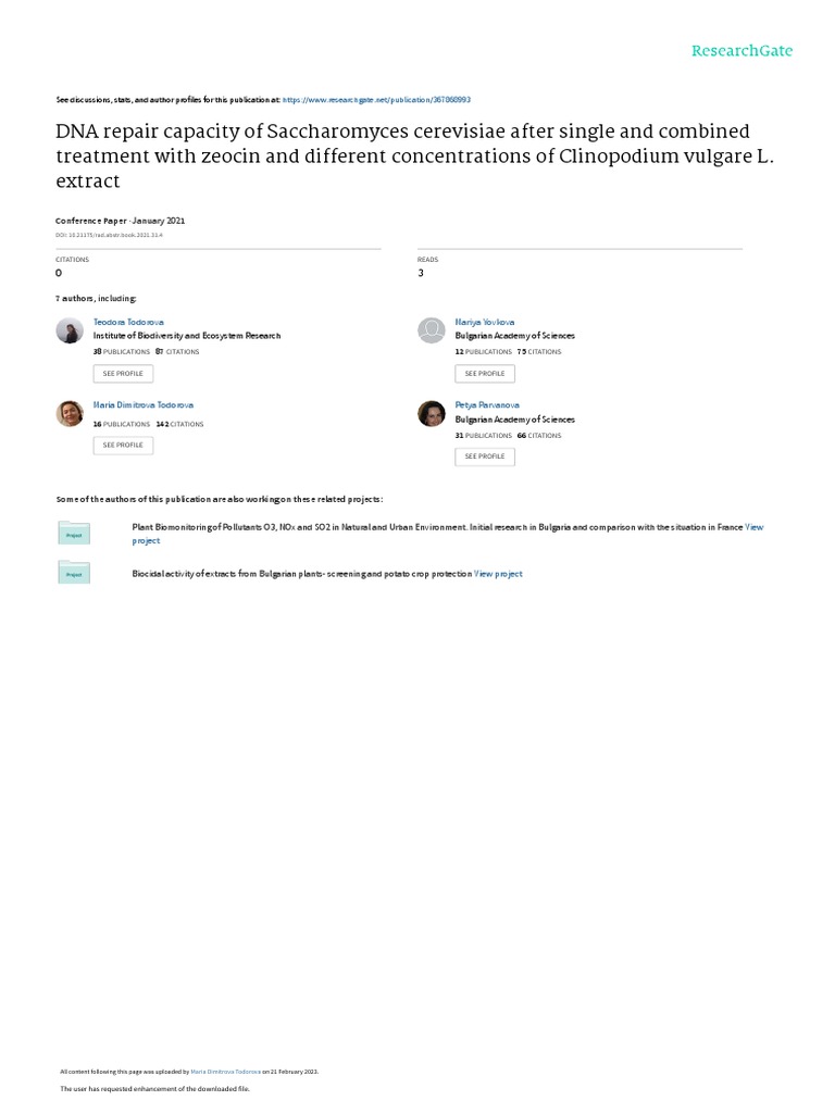 DNA Repair Capacity of Saccharomyces Cerevisiae Af | PDF