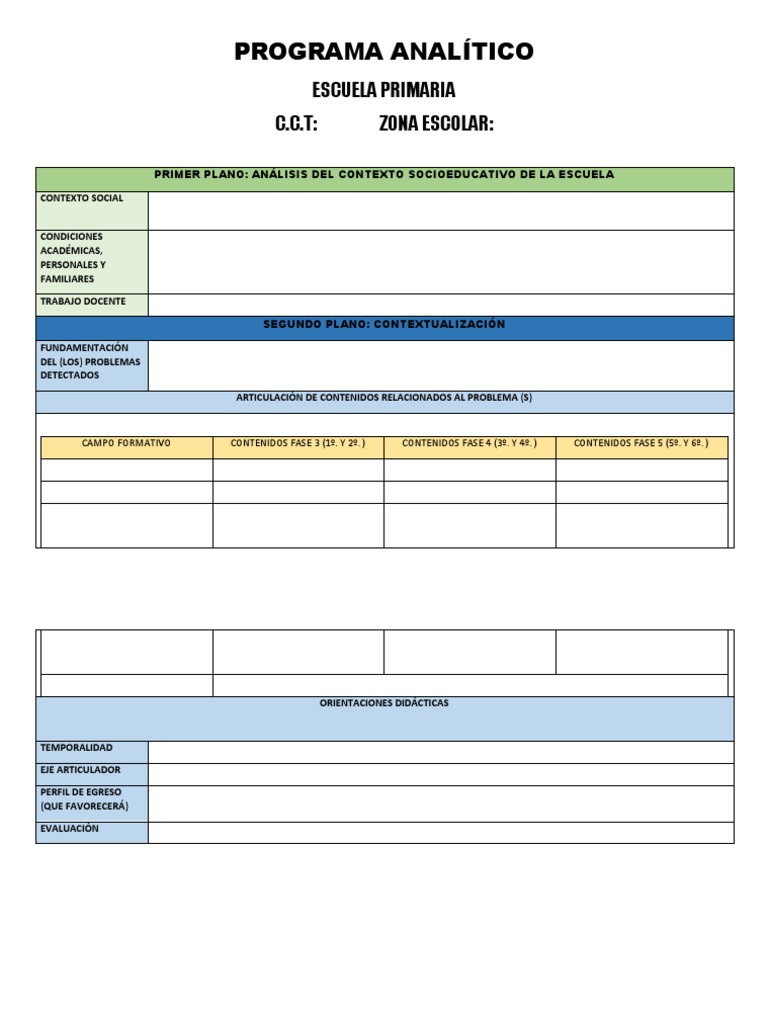 Programa Analítico: Escuela Primaria C.C.T: Zona Escolar | PDF