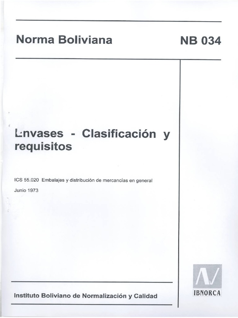 NB 034 Envases - Clasificación y Requisitos | PDF