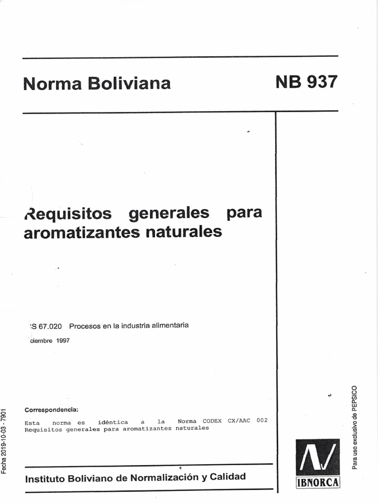NB 937 Requisitos Generales para Aromatizantes Naturales | PDF
