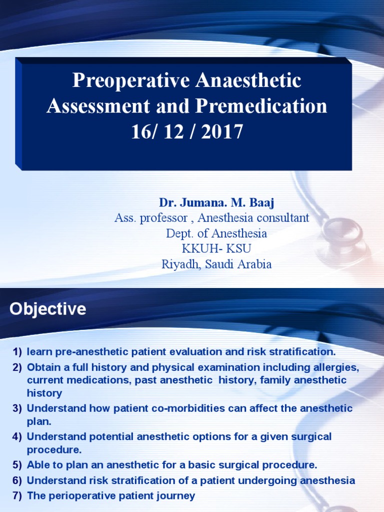 1-Anesthetic Assesment & Premedication | PDF | Anesthesia | Myocardial ...