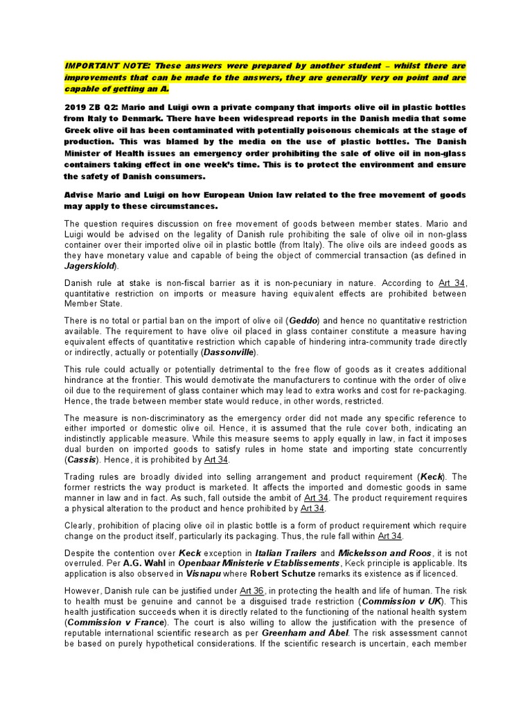 FMG Problem Questions - Sample | PDF | European Union Law | Plastic