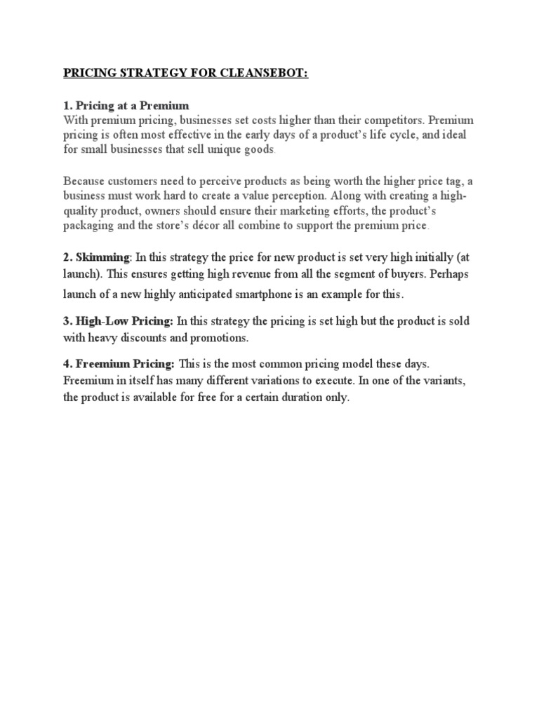 Pricing Strategy For Cleansebot | PDF