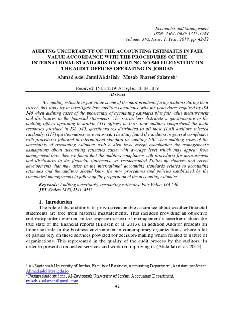 AUDITNG UNCERTAINTY OF THE ACCOUNTING ESTIMATES | PDF | Audit ...