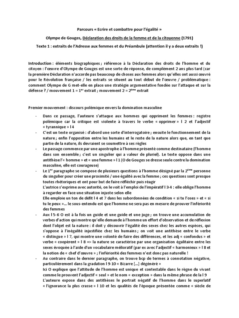 Olympe de Gouge Explication Texte 1 | PDF | Linguistique