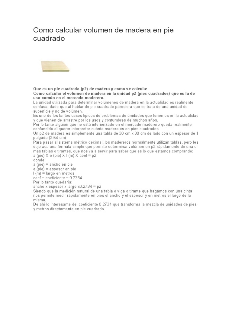 Como Calcular Volumen de Madera en Pie Cuadrado | PDF