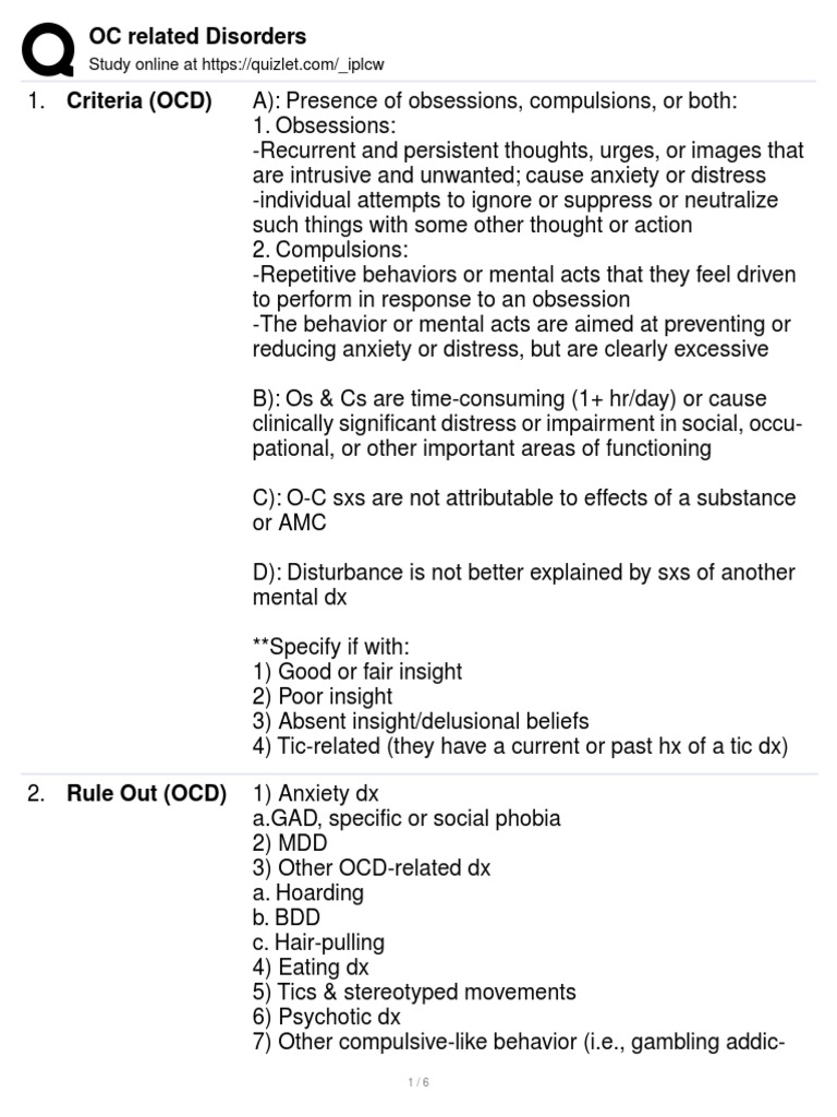 OC Related Disorders Notes | PDF | Obsessive–Compulsive Disorder ...