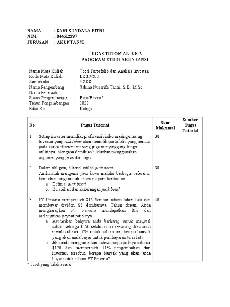 Tugas 2 Teori Portofolio | PDF