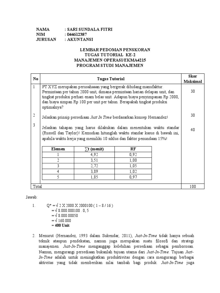 Tugas 2 Manajemen Operasi | PDF
