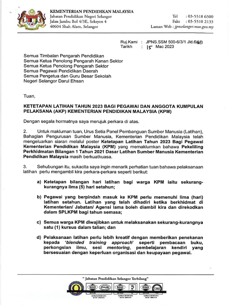 Ketetapan Latihan Tahun 2023 Bagi Pegawai Dan Anggota Kumpulan Pelaksana (Akp) Kementerian ...