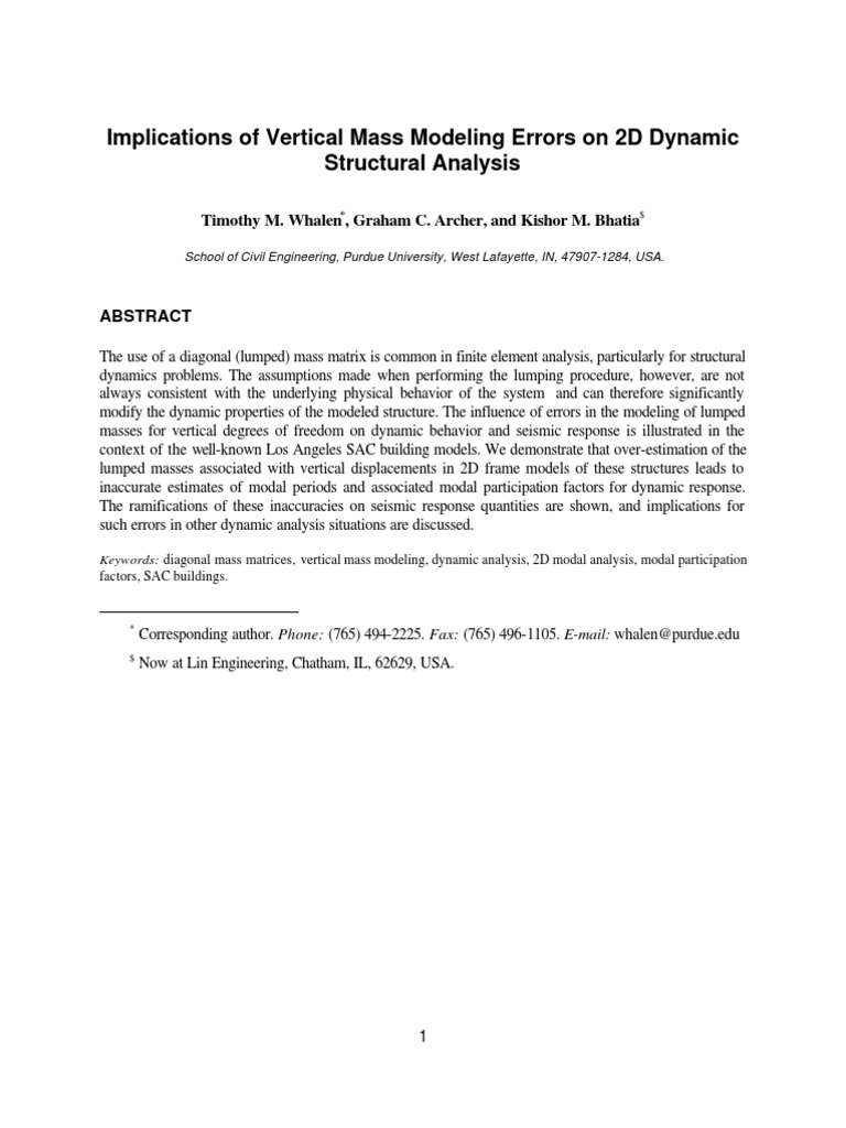 Implications of Vertical Mass Modeling Errors On 2D Dynamic Structural Analysis | PDF | Normal ...