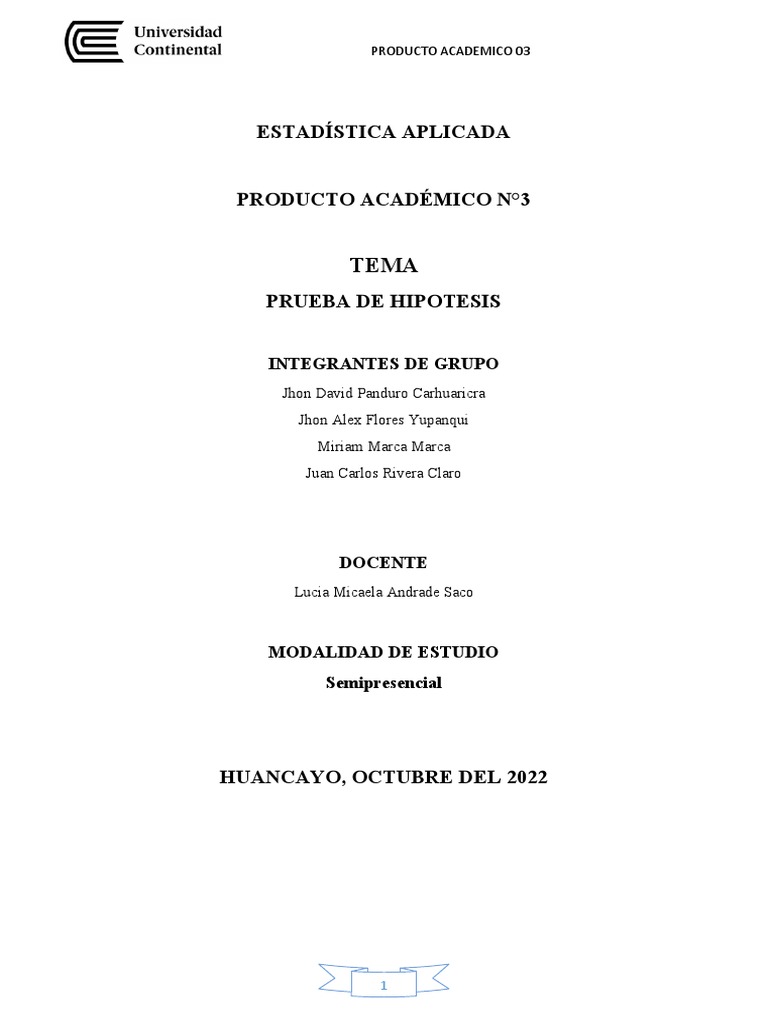 Estadística Aplicada - Producto Academico 1 | PDF | Estadísticas | Regresión lineal