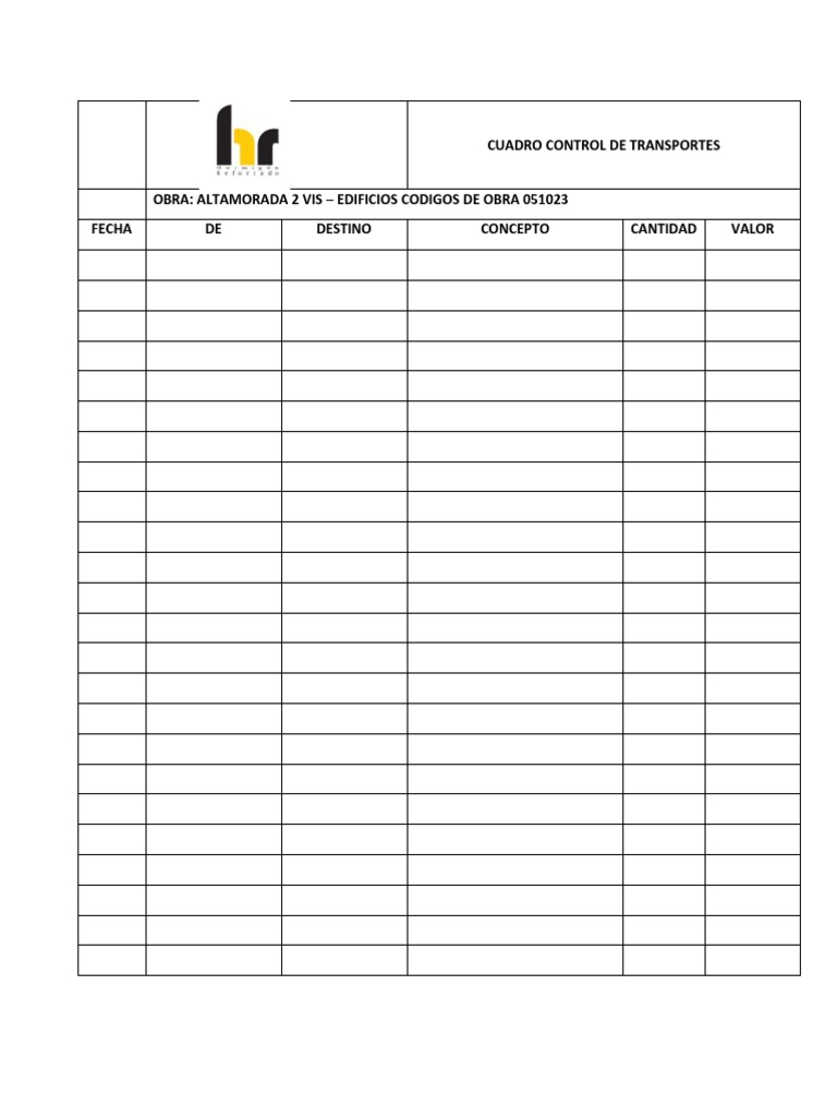 Cuadro Control de Transportes | PDF