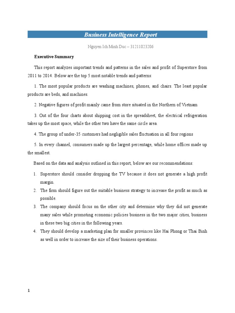 Business Intelligence Report | PDF | Money | Sales