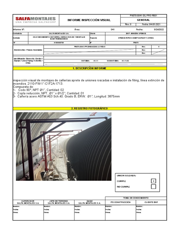 Informe Inspección Visual UL 1713 | PDF