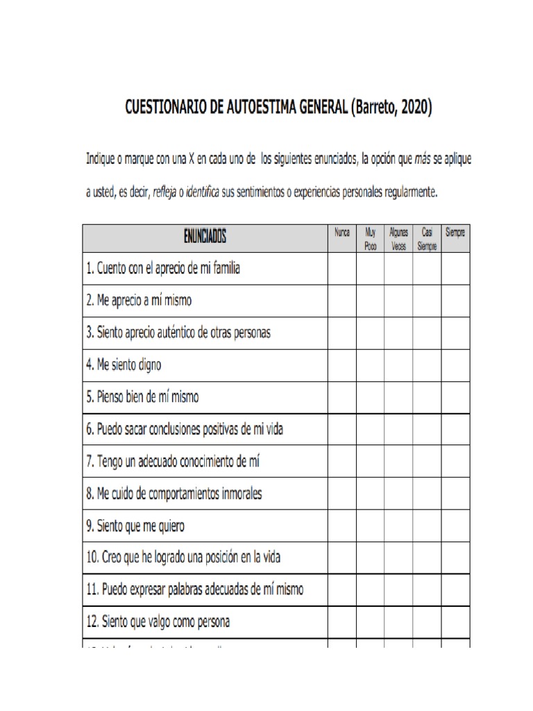 Test de Autoestima 1 | PDF