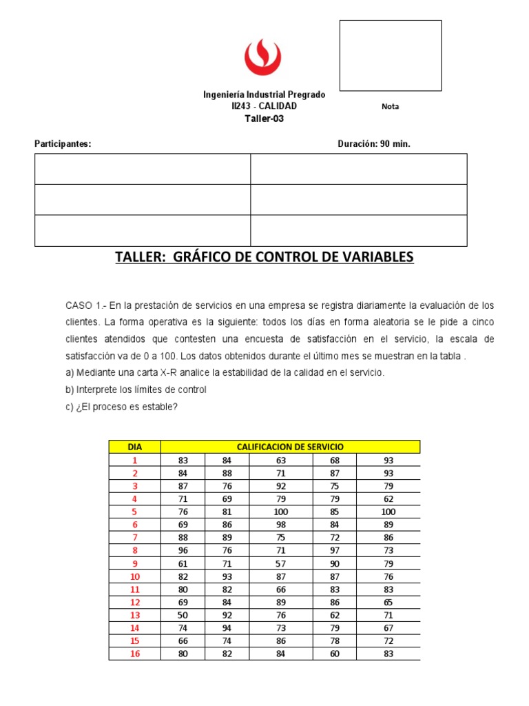 Taller 03 Grafico Control Variables X-R y X-S | PDF