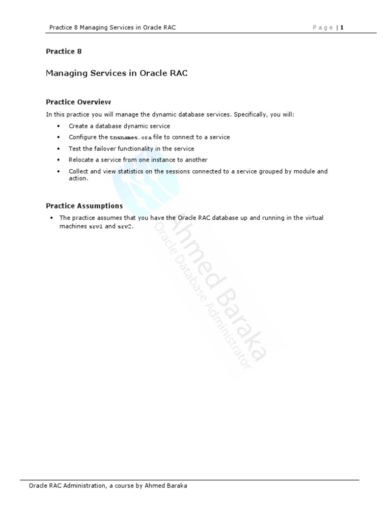 08 Practice 8 Managing Services in Oracle RAC | Descargar gratis PDF | Databases | Operating System