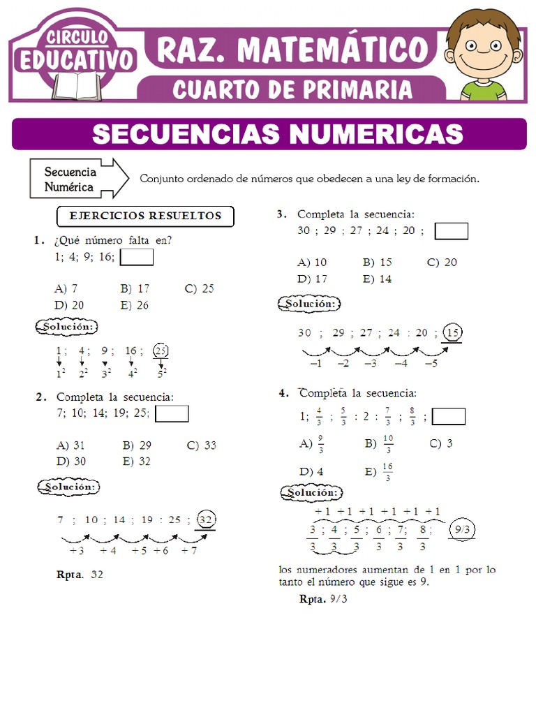 Ejercicios de Secuencias Numericas para Cuarto de Primaria | PDF