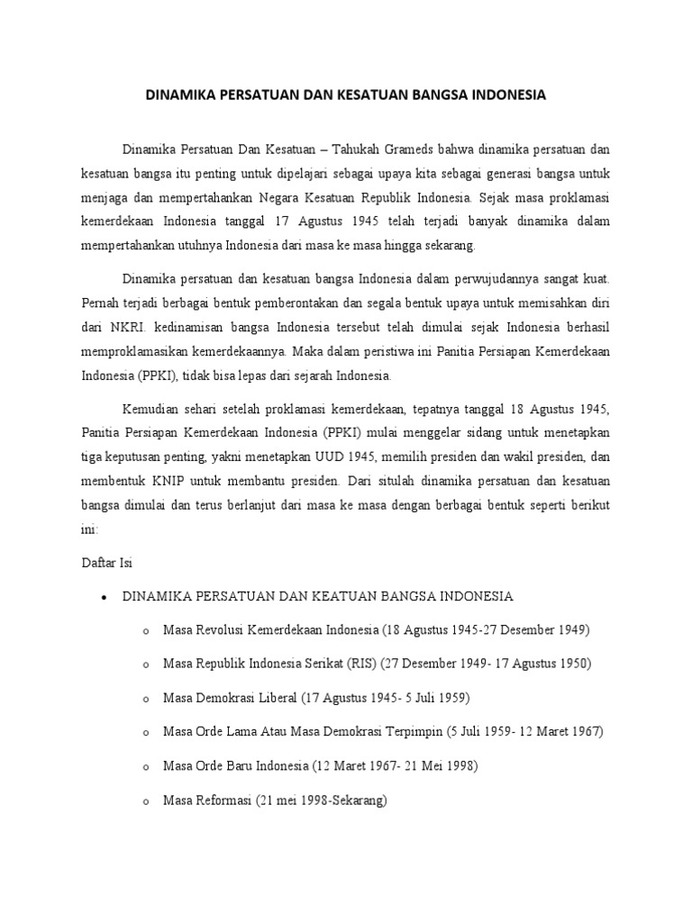 Dinamika Persatuan Dan Kesatuan Bangsa Indonesia | PDF