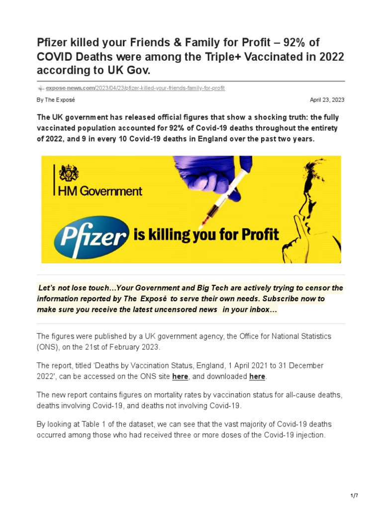 Pfizer Killed Your Friends Amp Family For Profit 92 of COVID Deaths ...