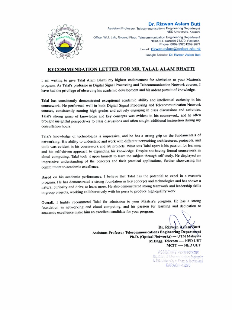 Recommendation Letter | PDF | Telecommunications | Computing