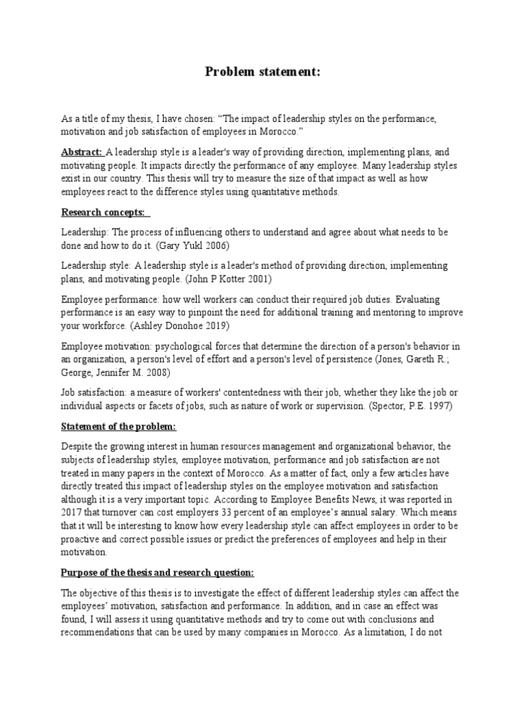 Problem Statment | PDF | Job Satisfaction | Leadership Problem Statment | PDF | Job Satisfaction | Leadership