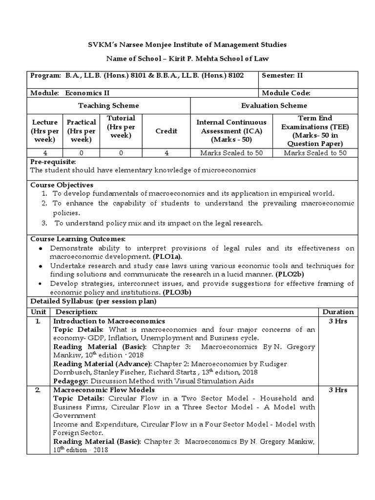 Economics II Syllabus for Law Students | PDF | Business | Social Science