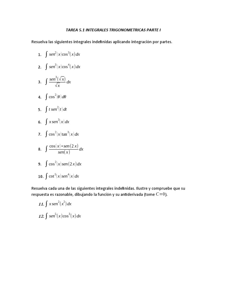 Integrales Trigonométricas: Ejercicios Resueltos | PDF
