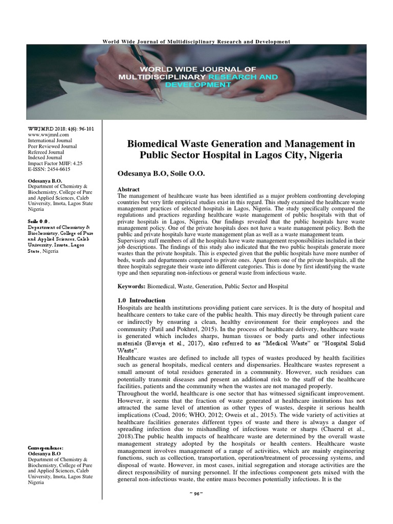Biomedical Waste Generation and Management in Public Sector Hospital in ...