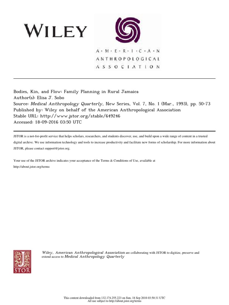 SOBO, E. Bodies, Kin and Flow Family Planning in Rural Jamaica | PDF ...