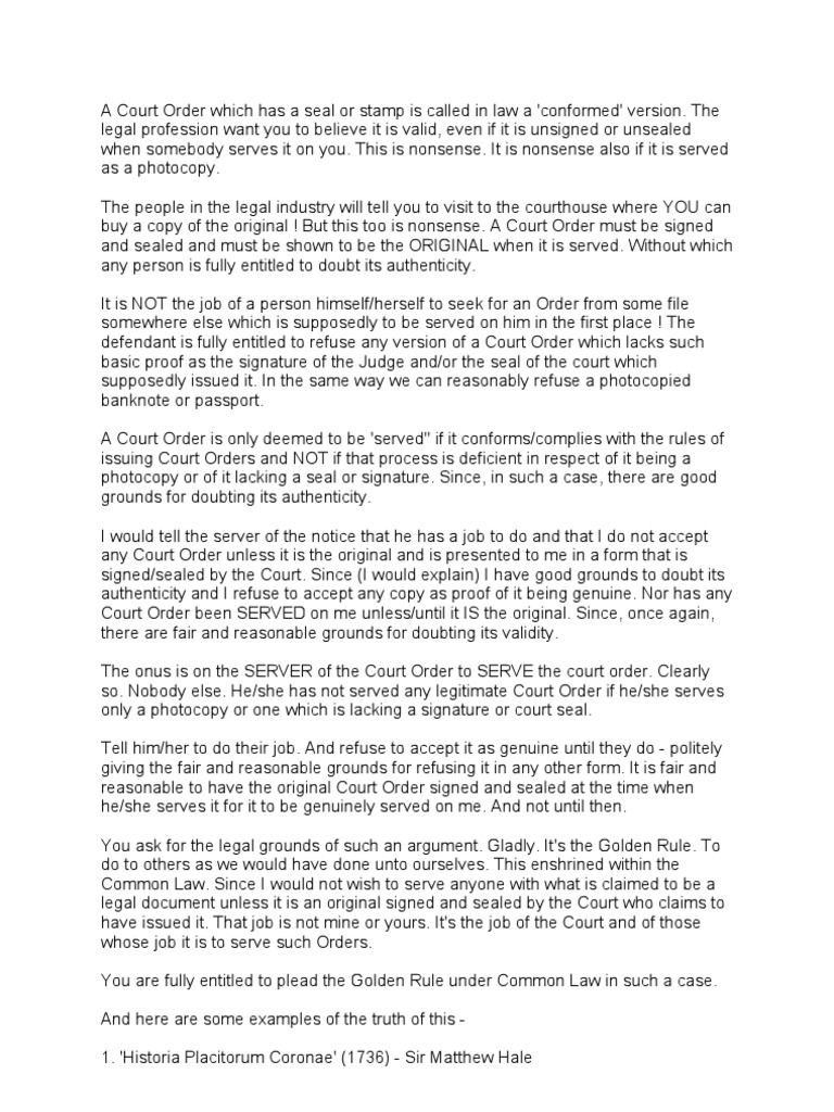 A Court Order Which Has a Seal or Stamp is Called in Law a Conformed ...