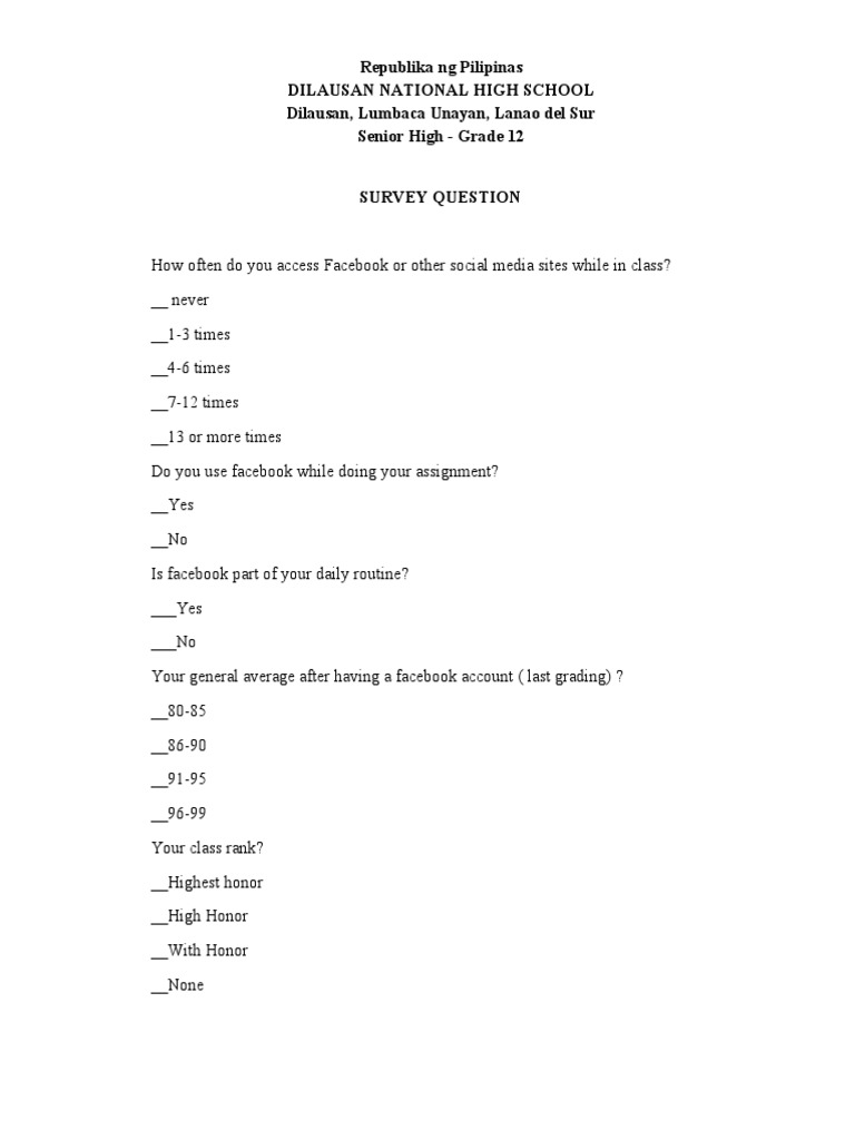 Survey Questionnaire-Social Media | PDF | Cyberspace | Communication