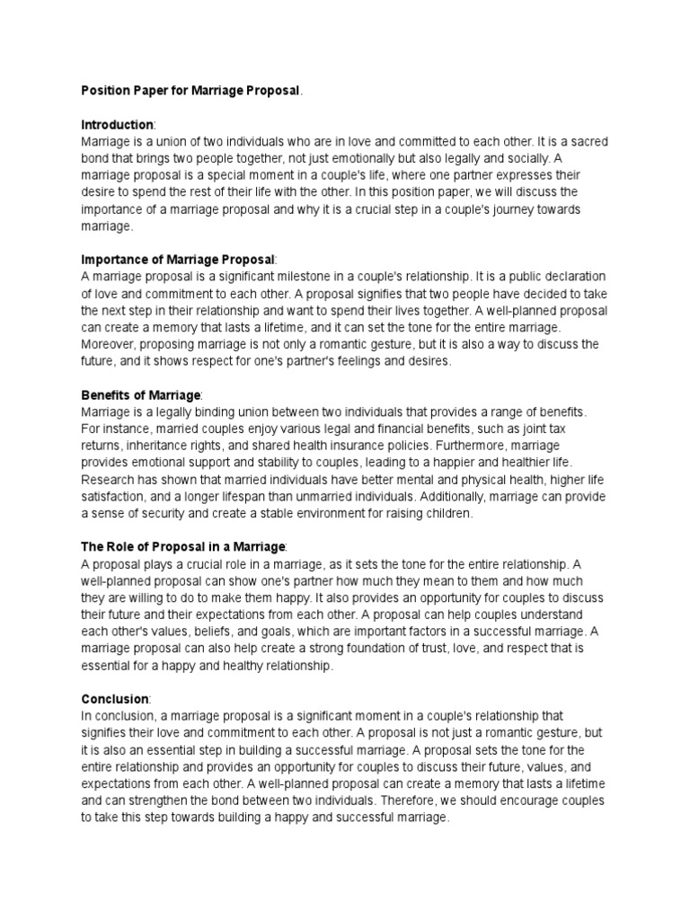 Position Paper For Marriage Proposal | PDF | Marriage | Love